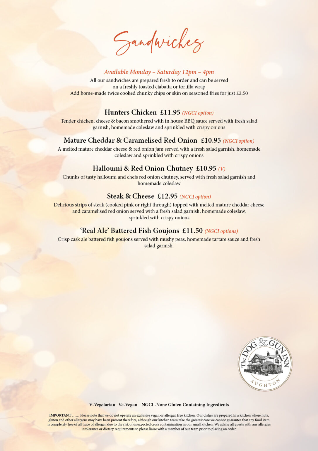 Browse our menus - The Dog & Gun Inn